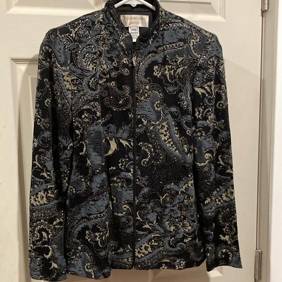 Jackets & Coats | Elegant Black Gold Blue And Silver Paisley Blazer ...